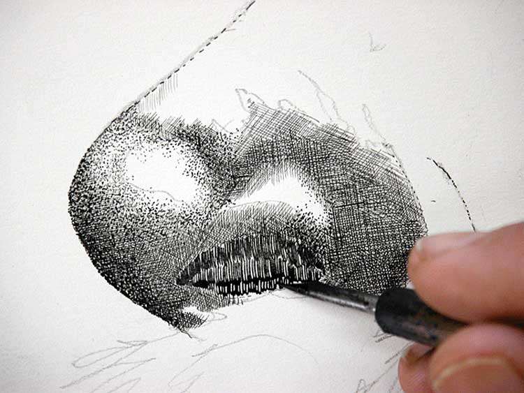 Through the eyes of John Baselmans: How to draw nose in pen and ink 1